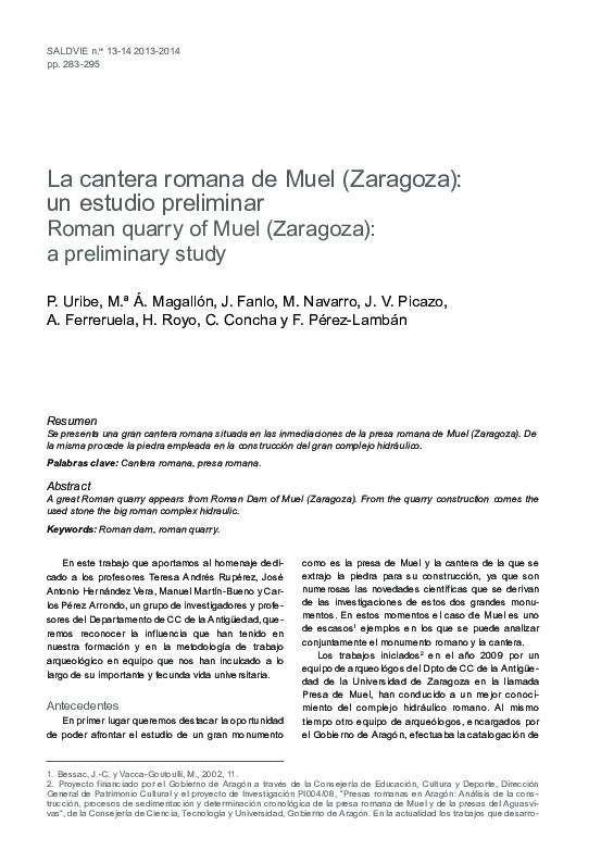 (PDF) La cantera romana de Muel (Zaragoza): un estudio preliminar