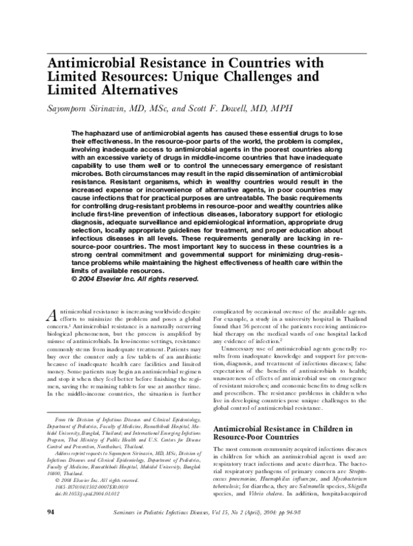 (PDF) Antimicrobial resistance in countries with limited resources ...