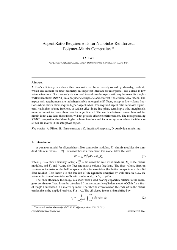 (PDF) Aspect ratio requirements for nanotube-reinforced, polymer–matrix ...