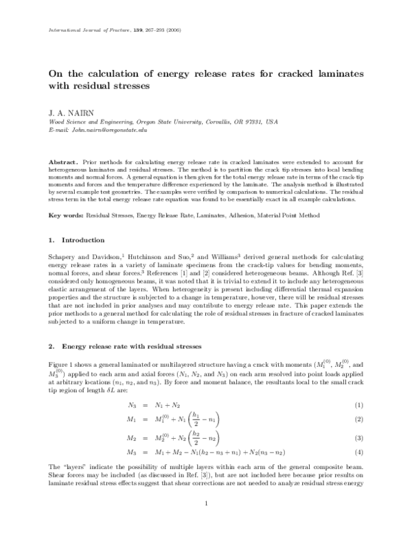 (PDF) On the calculation of energy release rates for cracked laminates ...