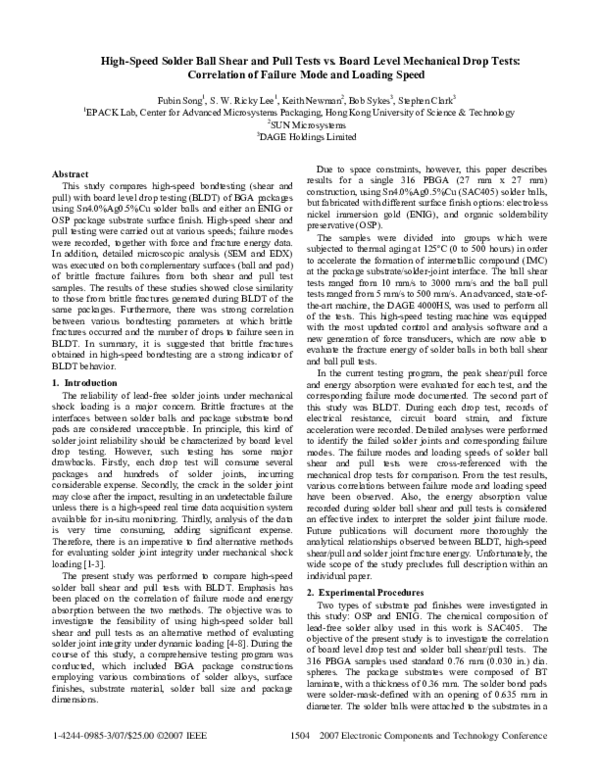(PDF) High-Speed Solder Ball Shear and Pull Tests vs. Board Level ...