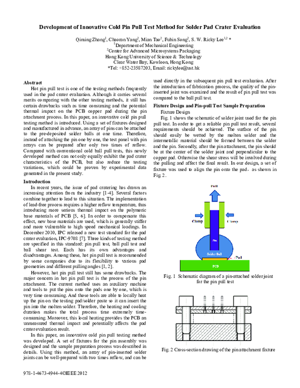 (PDF) Development of innovative cold pin pull test method for solder ...