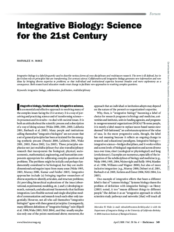 (PDF) Integrative Biology: Science for the 21st Century