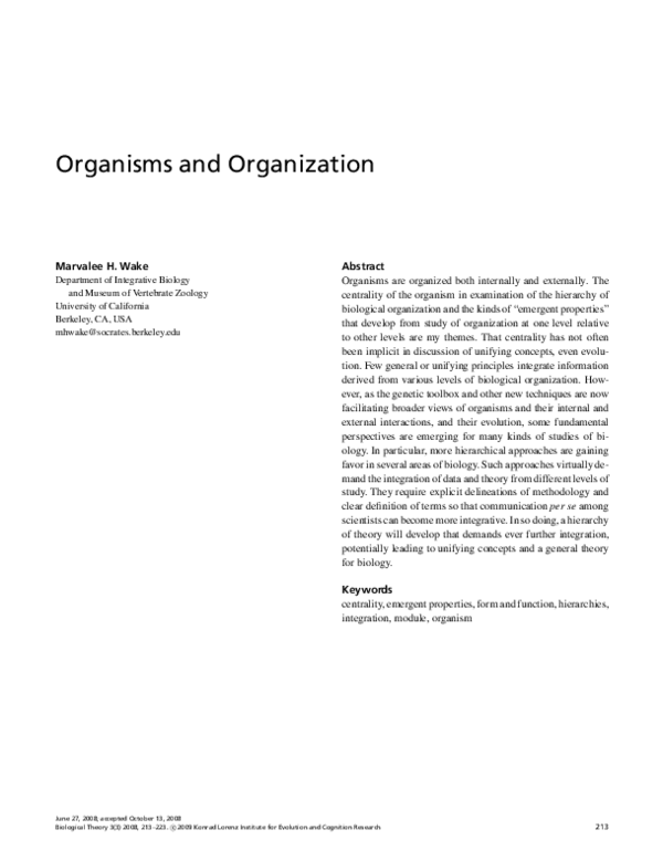 (PDF) Organisms and Organization