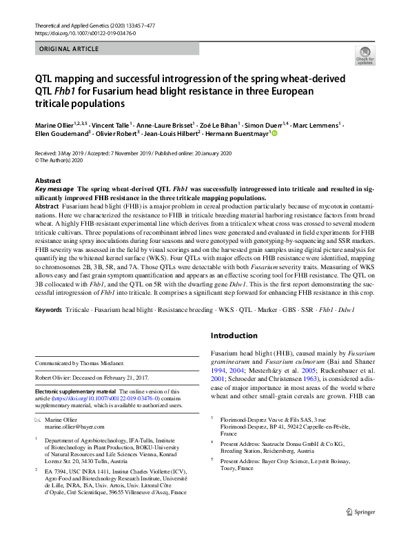 (PDF) QTL mapping and successful introgression of the spring wheat ...