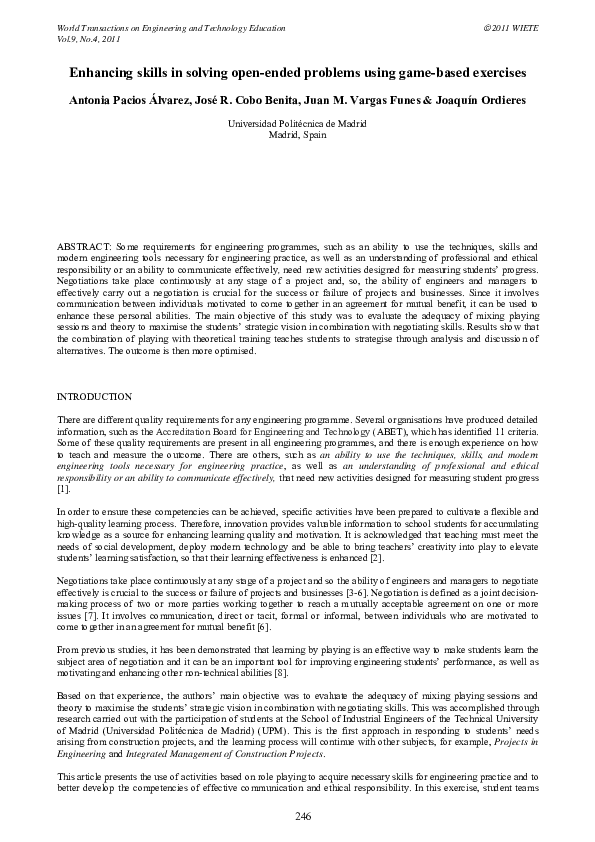 (PDF) Enhancing skills in solving open-ended problems using game-based exercises