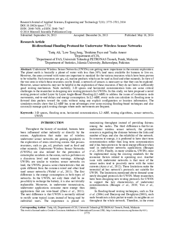 (PDF) Bi-directional Flooding Protocol for Underwater Wireless Sensor Networks
