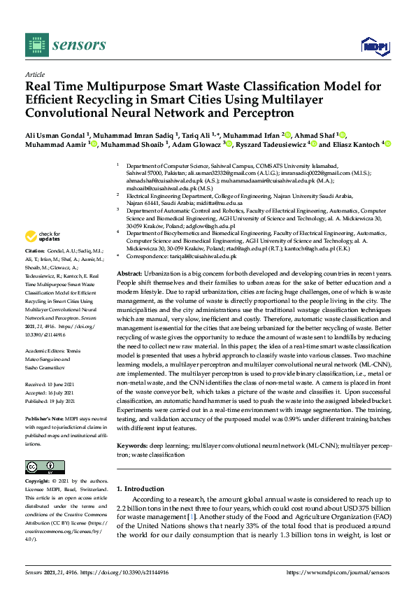 (PDF) Real Time Multipurpose Smart Waste Classification Model for Efficient Recycling in Smart ...