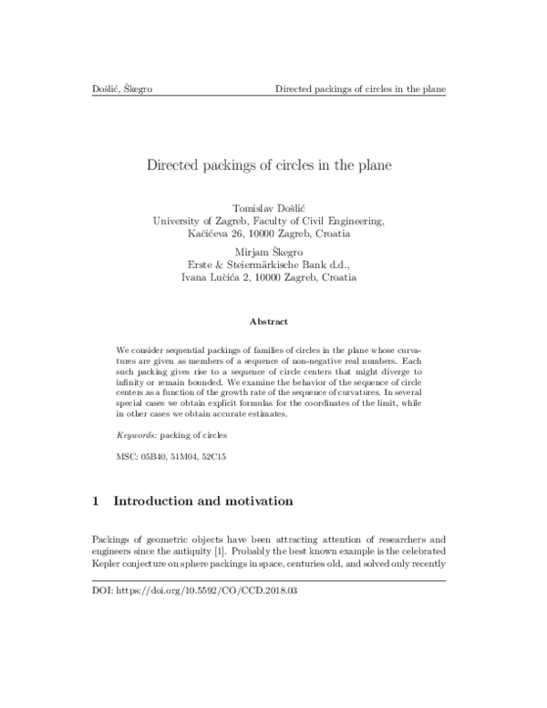 (PDF) Directed packings of circles in the plane