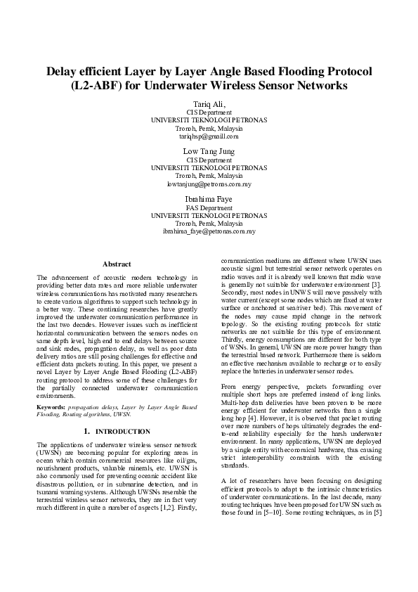 Pdf Delay Efficient Layer By Layer Angle Based Flooding Protocol L2 Abf For Underwater