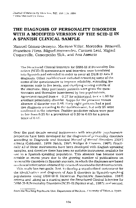 (PDF) The Diagnosis of Personality Disorder With a Modified Version of ...