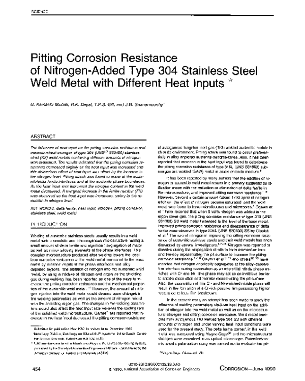 (PDF) Pitting Corrosion Resistance of Nitrogen-Added Type 304 Stainless Steel Weld Metal with ...