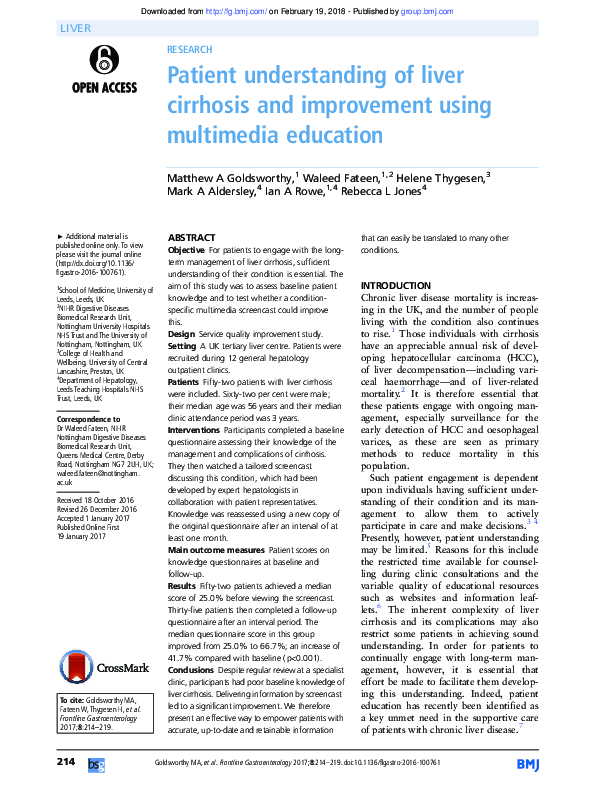 (PDF) Improving Patient Knowledge on Liver Cirrhosis
