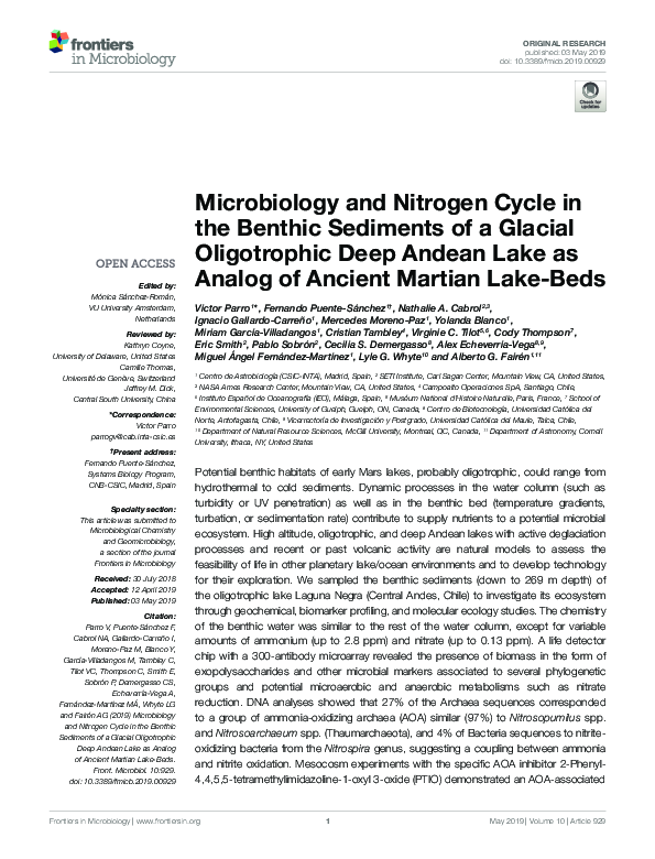 Microbiology and Nitrogen Cycle in the Benthic Sediments of a Glacial ...