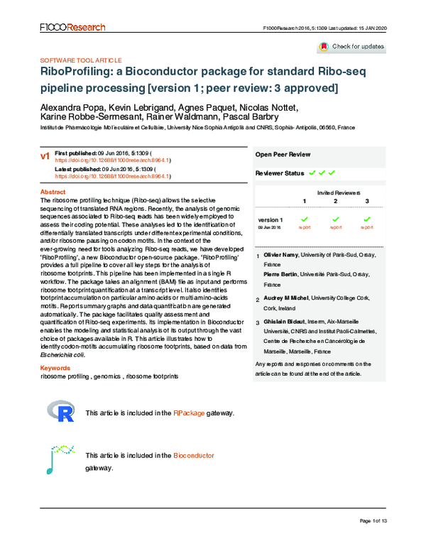 (PDF) RiboProfiling: a Bioconductor package for standard Ribo-seq ...