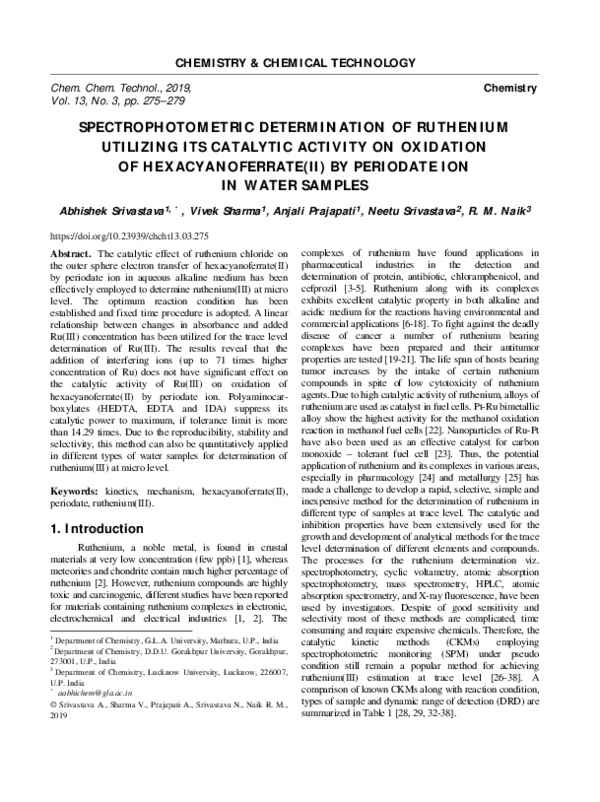 Pdf Spectrophotometric Determination Of Ruthenium Utilizing Its Catalytic Activity On