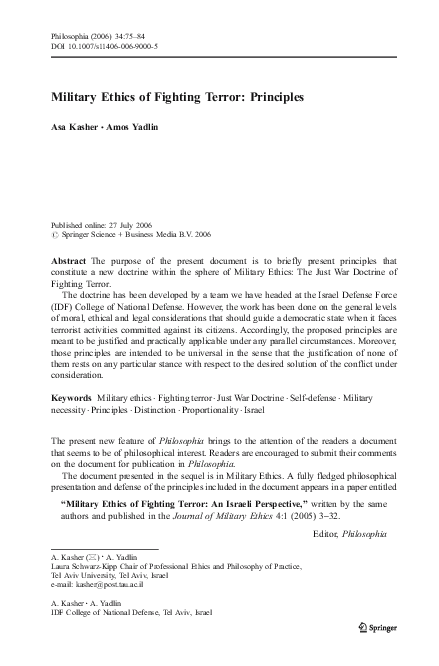 (PDF) Military Ethics of Fighting Terror: Principles