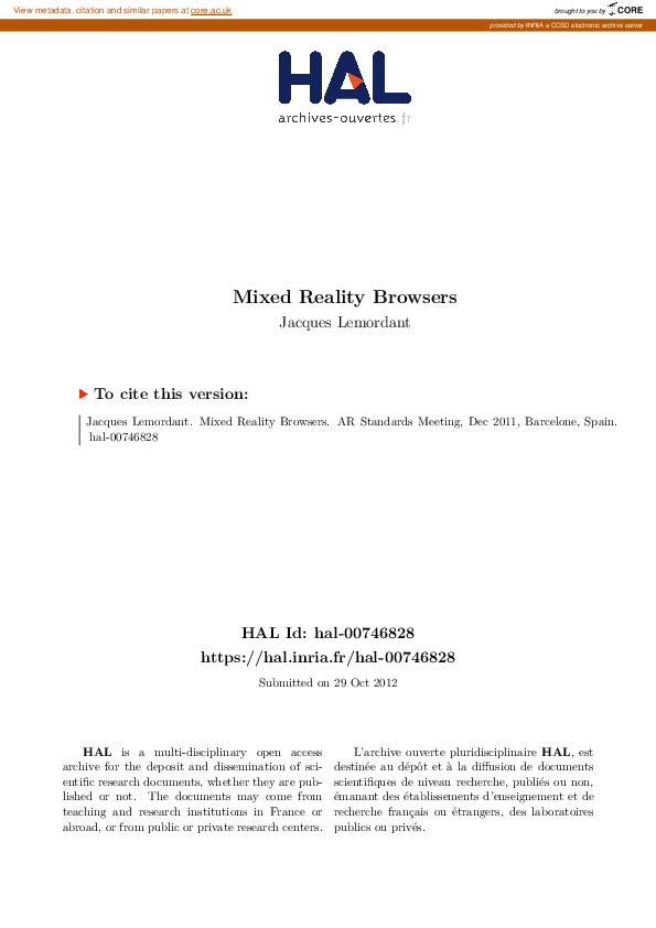 (PDF) Mixed Reality Browsers