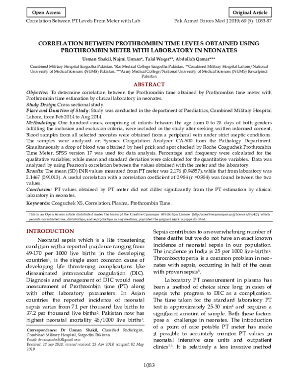 (PDF) Correlation Between Prothrombin Time Levels Obtained Using ...