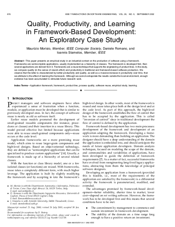 (PDF) Quality, productivity, and learning in framework-based development: an exploratory case ...