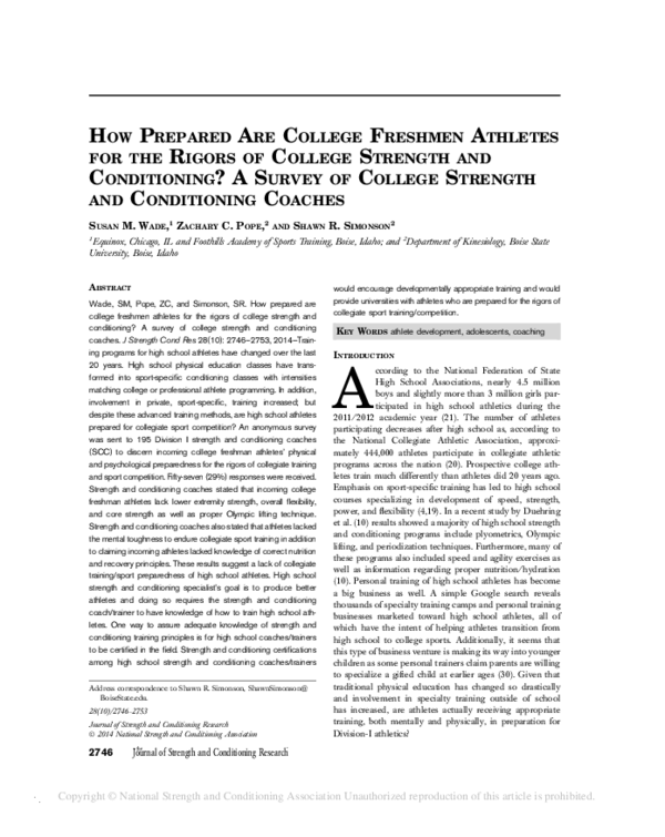 (PDF) How Prepared Are College Freshmen Athletes for the Rigors of ...