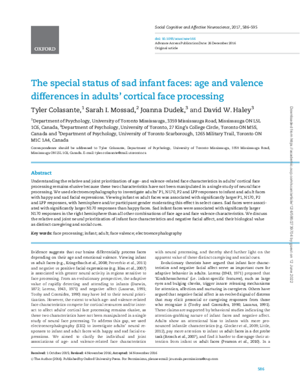 (PDF) The special status of sad infant faces: age and valence differences in adults’ cortical ...