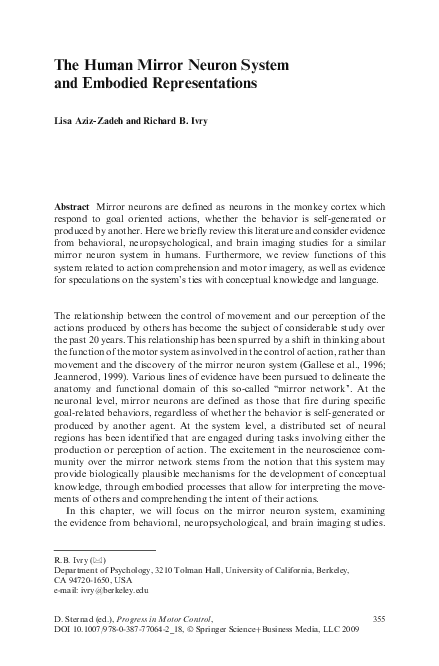 (PDF) The human mirror neuron system and embodied representations