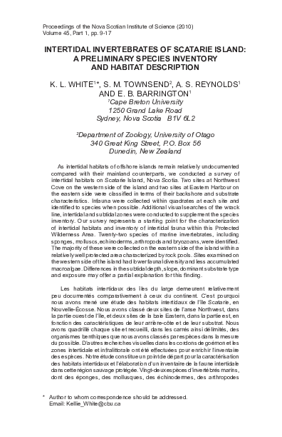 (PDF) Intertidal Invertebrates of Scatarie Island: A Preliminary ...