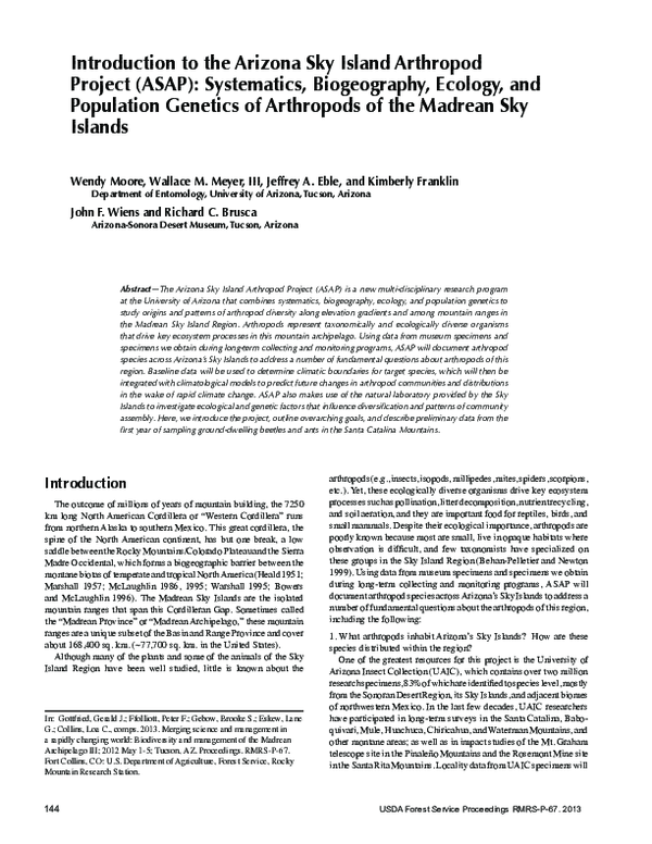 (PDF) Introduction to the Arizona Sky Island Arthropod Project (ASAP ...