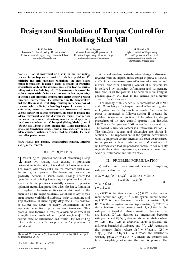 (PDF) Design and Simulation of Torque Control for Hot Rolling Steel Mill