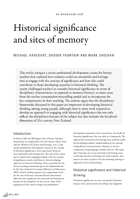 (PDF) Historical significance and sites of memory