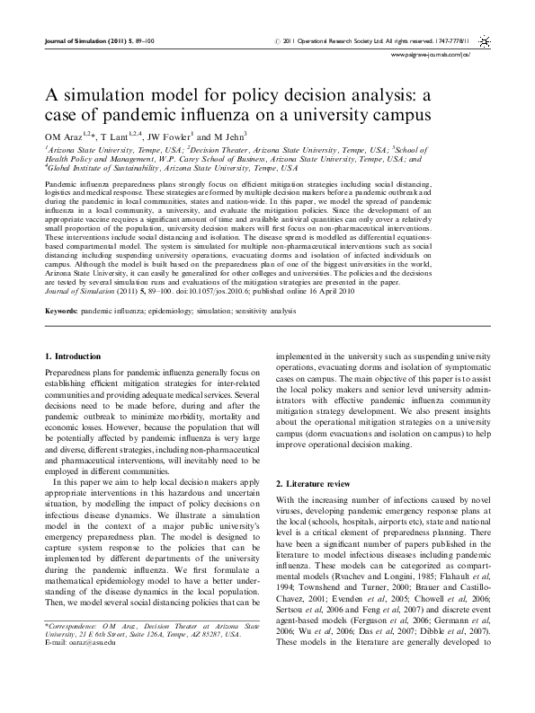 (PDF) Modeling Pandemic Response in University Settings