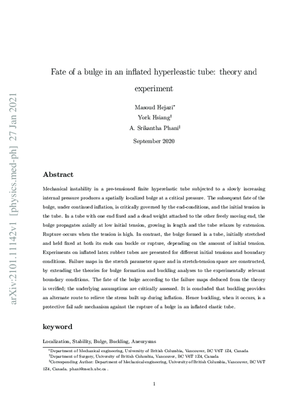 (PDF) Fate of a bulge in an inflated hyperleastic tube: theory and ...