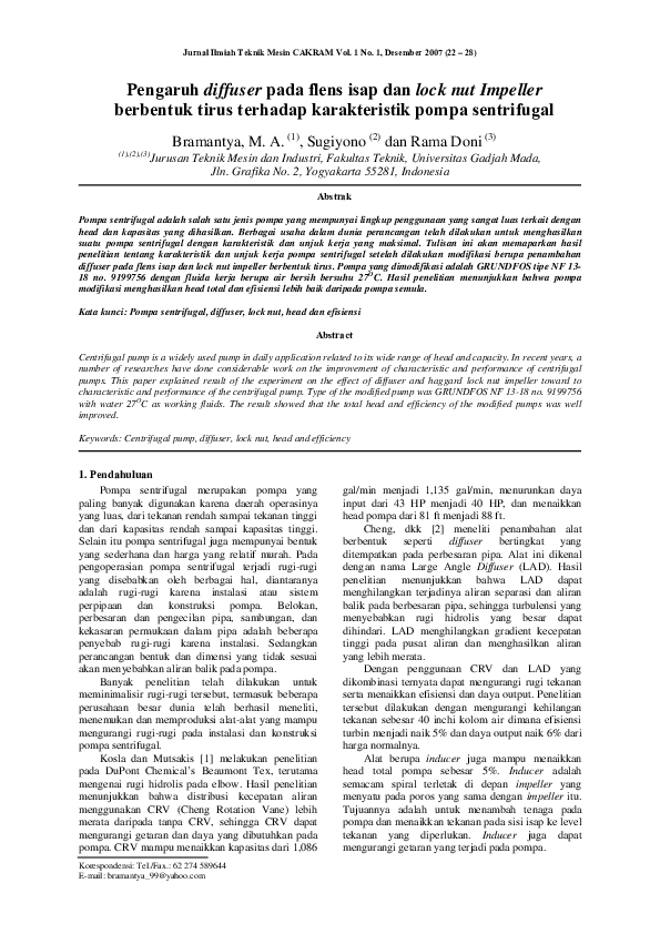(PDF) Pengaruh Diffuser Pada Flens Isap Dan Lock Nut Impeller Berbentuk ...