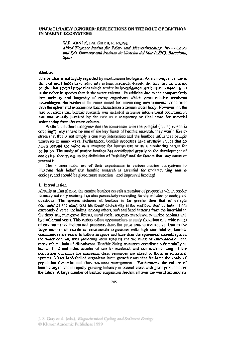 (PDF) Unjustifiably Ignored: Reflections on the Role of Benthos in ...
