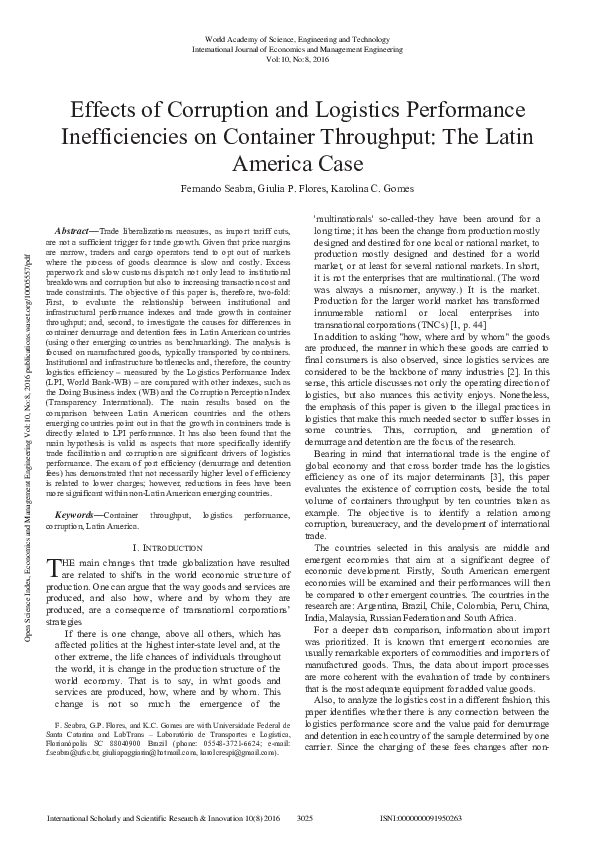(PDF) Effects Of Corruption And Logistics Performance Inefficiencies On ...