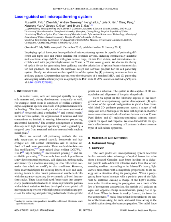 (PDF) Laser-guided cell micropatterning system