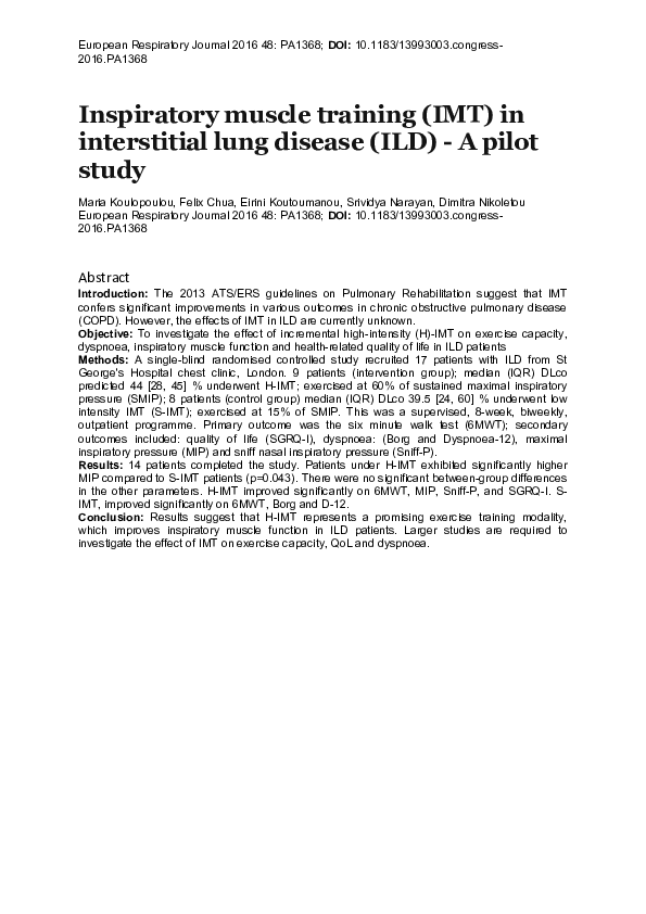 (DOC) Inspiratory muscle training (IMT) in interstitial lung disease ...