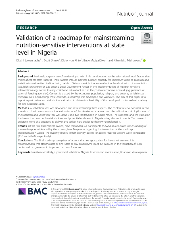 (PDF) Validating Nutrition-Sensitive Intervention Roadmap in Nigeria