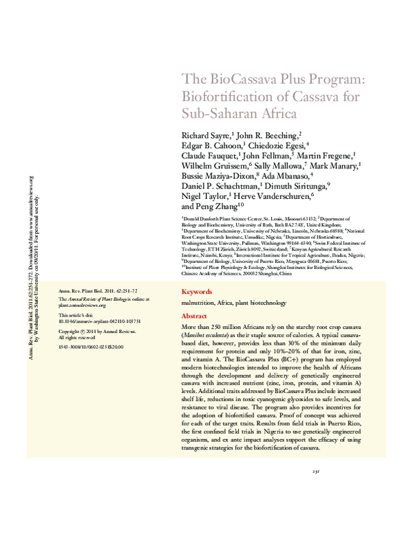 (PDF) The BioCassava Plus Program: Biofortification of Cassava for Sub ...
