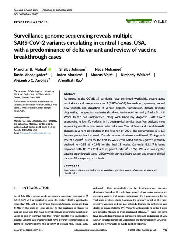 (PDF) Surveillance genome sequencing reveals multiple SARS‐CoV‐2 ...