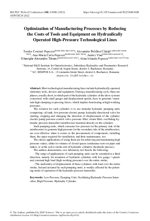 (PDF) Optimization of Manufacturing Processes by Reducing the Costs of Tools and Equipment on ...