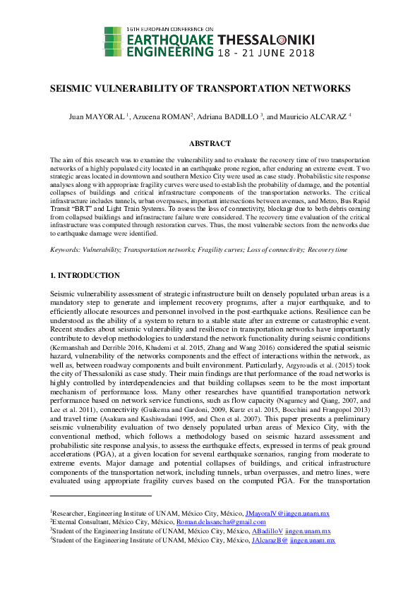 (PDF) Seismic Vulnerability of Transportation Networks