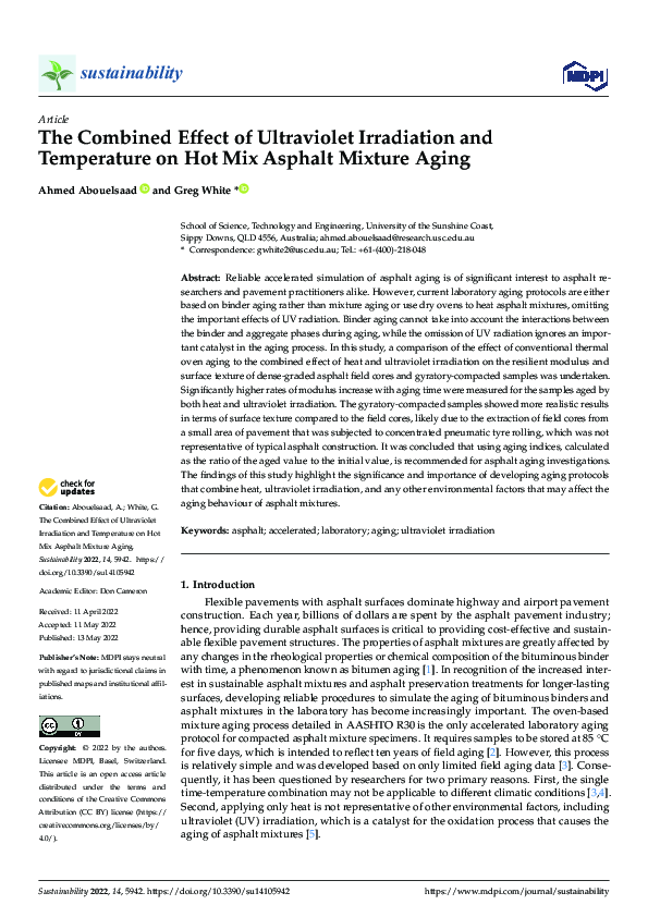 (PDF) The Combined Effect of Ultraviolet Irradiation and Temperature on Hot Mix Asphalt Mixture ...