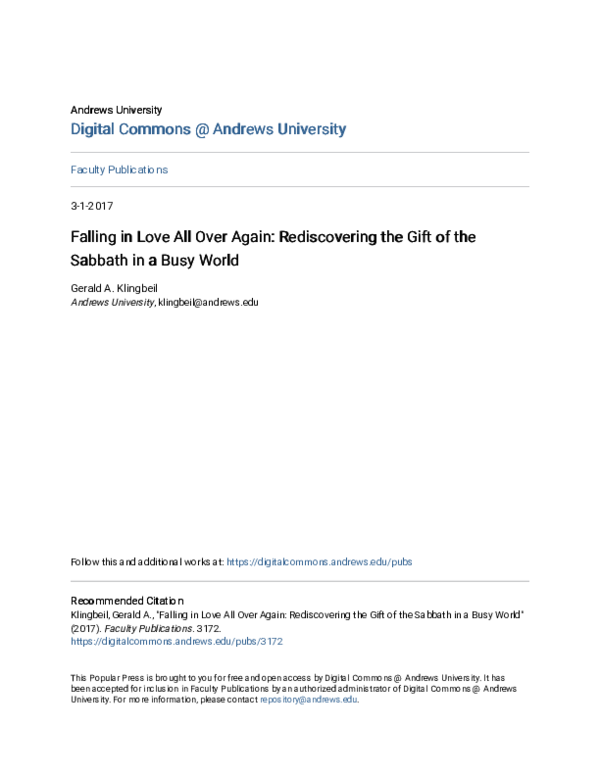 (PDF) Falling in Love All Over Again: Rediscovering the Gift of the ...