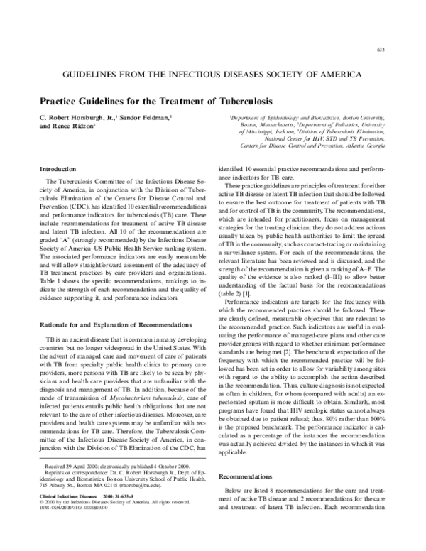 (PDF) Practice Guidelines for the Treatment of Tuberculosis | Renee ...