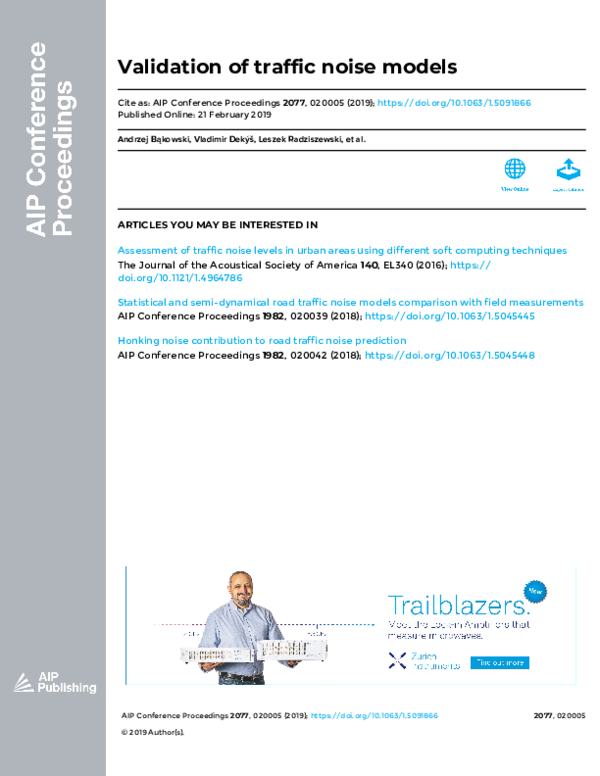 (PDF) Validation of traffic noise models
