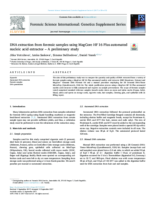 (PDF) DNA extraction from forensic samples using MagCore HF 16 Plus ...