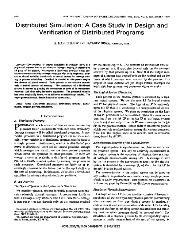 (PDF) Distributed Simulation: A Case Study in Design and Verification of Distributed Programs