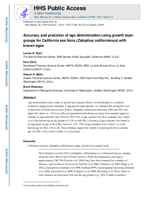 (PDF) Accuracy and precision of age determination using growth layer ...